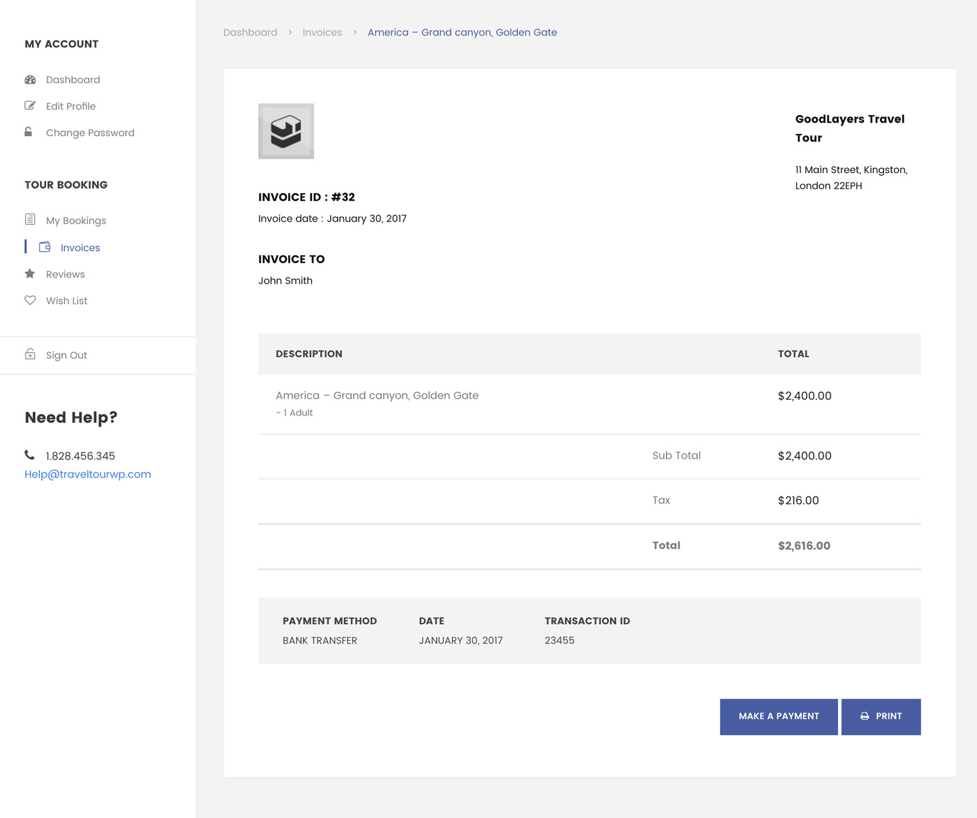 Customer – Invoice – Trip Egypt